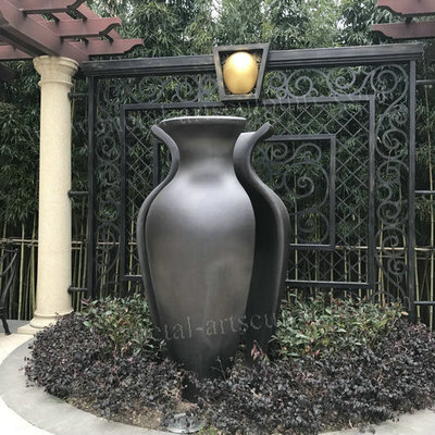 Vase Shaped Metal Art Sculpture Black Color Painted Metal Lawn Sculptures
