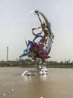 Electroplating Stainless Steel Sculpture Artists Goddess In Moon Shape As Sea Decor