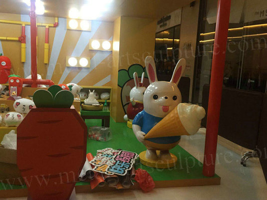 Creative Fiberglass Animal Sculptures / Rabbit Garden Sculpture For Theme Park