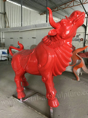 Outdoor Fiberglass Buffalo Statue / Fiberglass Animal Statues For Landscape Decor