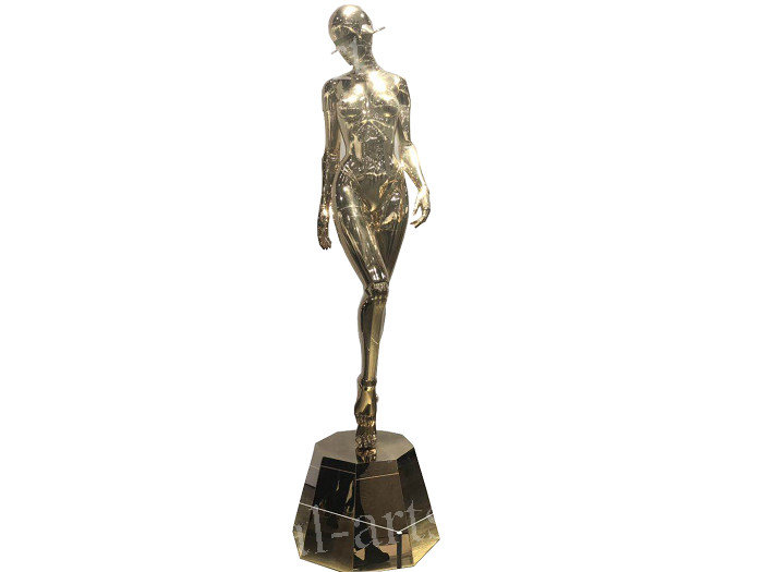 Contemporary Art Metal Human Sculpture Cladding Golden Color For Exhibition Ornament