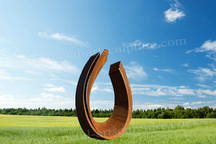 Abstract Garden Corten Steel Sculpture With Circle Shape As Residence Ornament