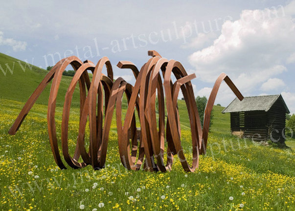 Outdoor Circle Style Corten Steel Sculpture Modern Design As Lawn Decoration
