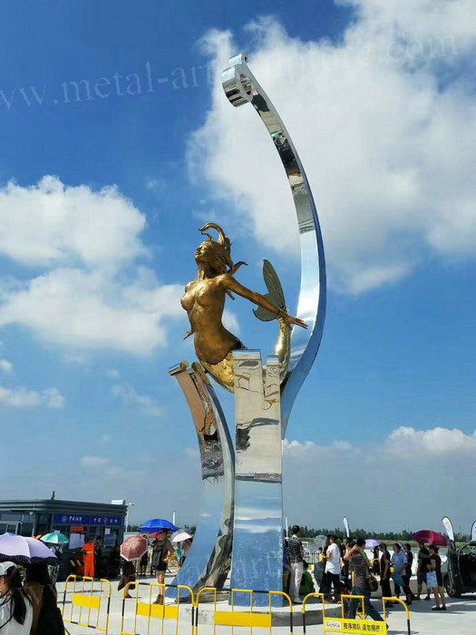 Square Decorative Metal Mermaid Sculpture Customized Stainless Steel Garden Ornaments