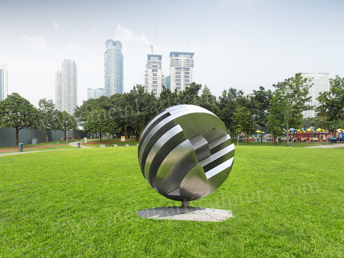 Creative Globe Metal Art Sculpture Stainless Steel Matte Finish Outdoor Square Decoration