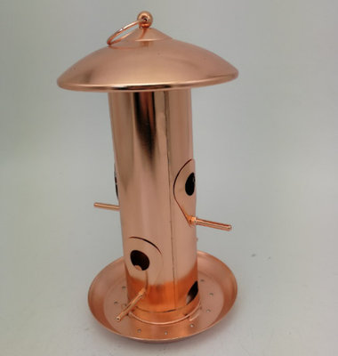 Metal tube with 4 perch total copper color shining seed bird feeder