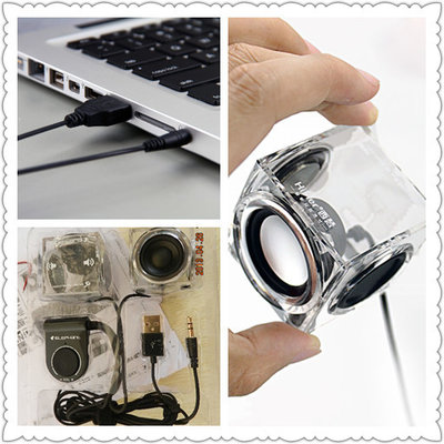 Small Smart phone external crystal USB desktop speakers in desktop