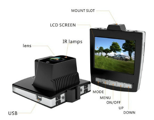 1080P Dual Camera Car DVR With Microphone / Speaker / Wide Dynamic High Definition Camera
