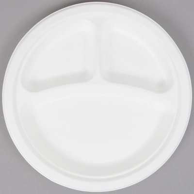 9inch 3 compartment sugarcane bagasse pulp plate unbleached 100% biodegradable tray