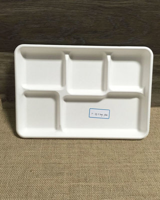 Disposable 5 compartmernt bagasse tray biodegradable sugarcane plate