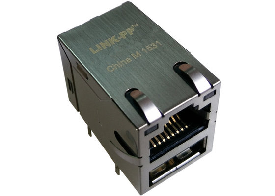 0821-1C1T-43-F RJ45 USB Connector Conn Magjack 2Port 1000 Base-T Shielded