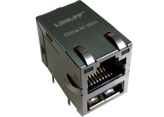 0821-1D1T-43-F RJ45 USB Connector Conn Magjack 2Port 1000 Base-T Shielded