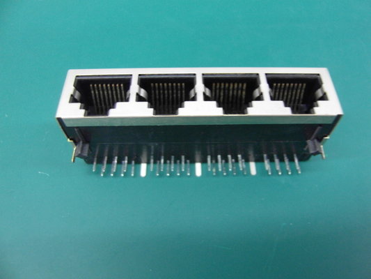 90° Switch 8P8C Shielded 4 Port RJ45 Jack With Magnetics Networking Use