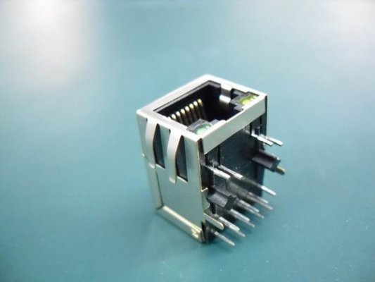 1 x 1 Right Angle Single Port RJ45 Modular Connector 10 Pin Tab-Down