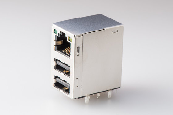 Female RJ45 Magnetic Jack Dual USB 2.0 Ethernet 10 / 100 Base -T  /  Shield / Led
