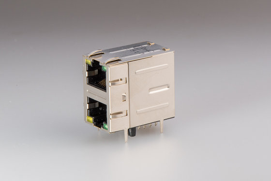 1 x 2 Port Gigabit  90 Degree RJ45 Shielded Connector   LED Color No EMI