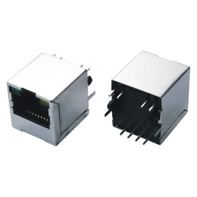 Vertical 10/100BASE RJ45 Shielded Ethernet Connector with LEDS 180° 18.75mm
