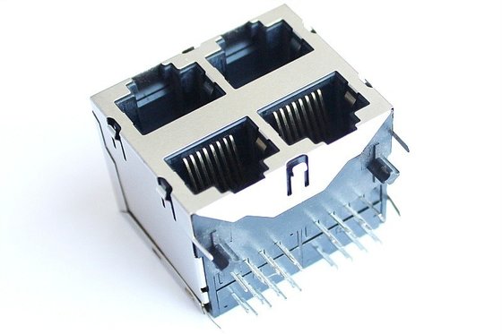 Surface Mount HUB Stacked RJ45 Shielded Connectors 2 x 2 Port , SI-30163-F