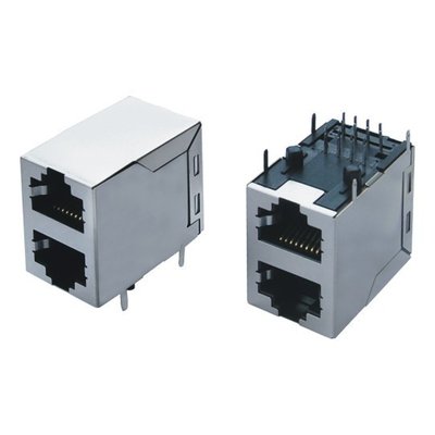 Lan Wifi 1x2 Port Stacked RJ45 Female Connector KRJ-2013NL For 10/100base-T/TX Applications