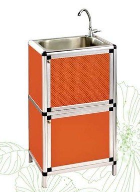 Home Aluminum Storage Cabinets with Doors , Small Kitchen Sink Cabinet with Water Faucet