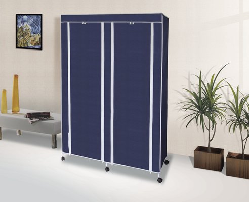 Metal Frame Mobile Non Woven Wardrobe with Zipper and Wheels Foldable Fabric Cabinets