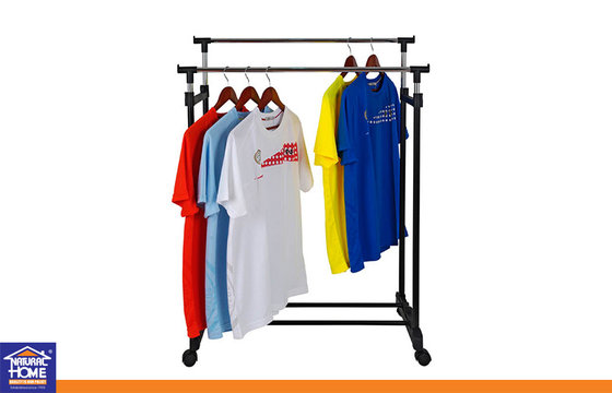 Metal Pipe Adjustable Clothes Racks / Double Pole Clothing Rack for Home Garden or Balcony