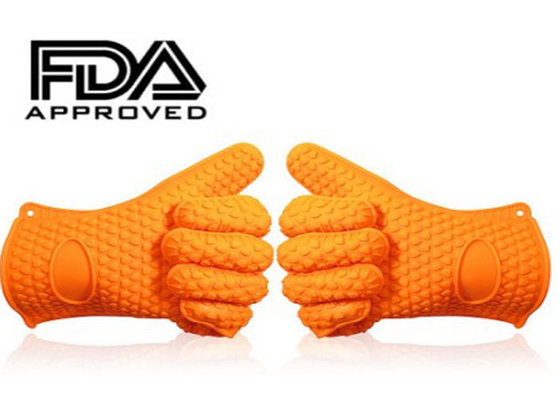 Durable Orange BBQ Silicone Gloves Heat insulation , silicone oven gloves with fingers