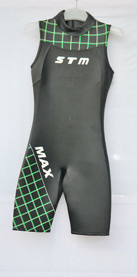 Smooth Skin Adult Shorty Surf Suit in 3mm CR Material Laminate Black / Green nylon