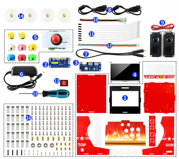 Arcade Arcylic Flat Pack Kit For Raspberry pie-10.1-Inch IPS screen