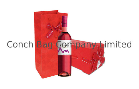 Coated Paper Made Luxury Rope Handle Red Gift Box for Red Wine Packing