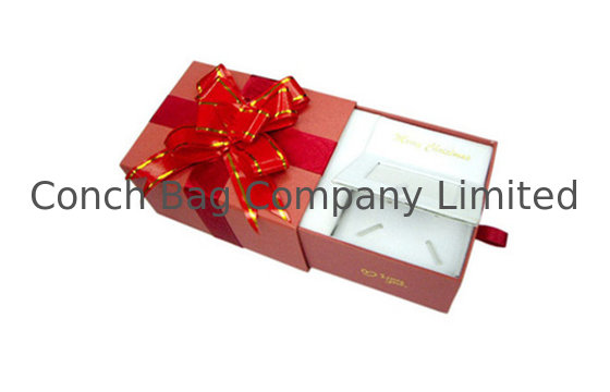Recyclable Red Wedding Gift Box Drawer Type with Ribbon Tied