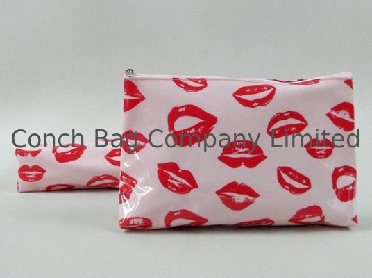 Red Small Clear PVC Bags With Zip Lock For Makeup Product