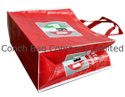OEM Waterproof PRI Red Woven PP Shopping Bags With White Binding Edge
