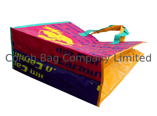 4 Color Printing Carmic PP Woven Shopping Bags, Reusable Carrier Bag With Sewing "X"