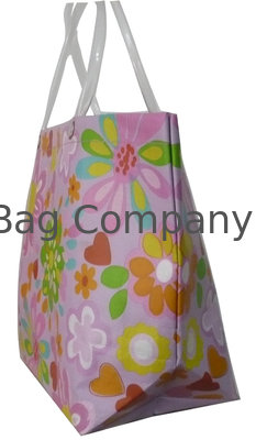 Eco-friendly Recyclable Flowers Purple PP Woven Shopping Bag With PVC Handle
