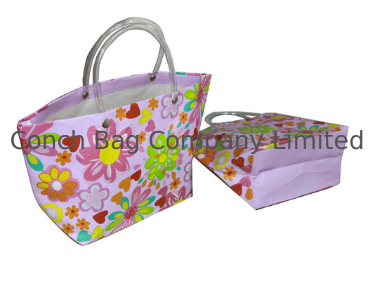 Eco-friendly Recyclable Flowers Purple PP Woven Shopping Bag With PVC Handle