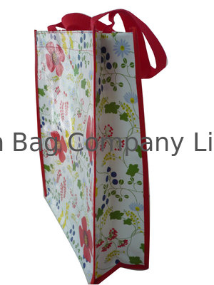 Waterproof 140g Red Flower Shining PP Shopping Bag With Nylon Handle, Customized Logo