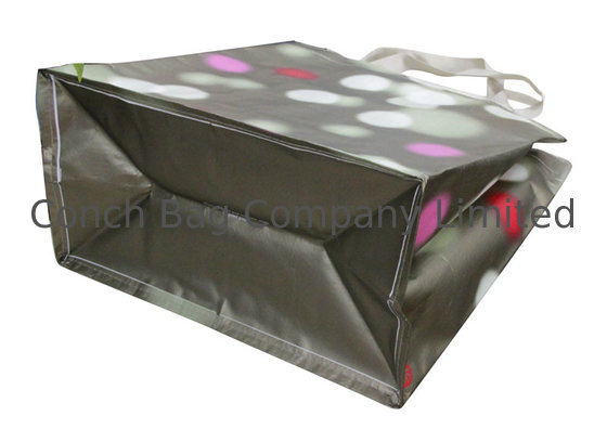 Colorful dots PP Woven Reusable Carrier Bags , Light Grey Nylon Tape Handle