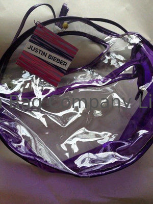 Justin Bieber Promotional Girlfriend Clear Purple Satchel Bag 15x10x5 NEW-clear PVC bag