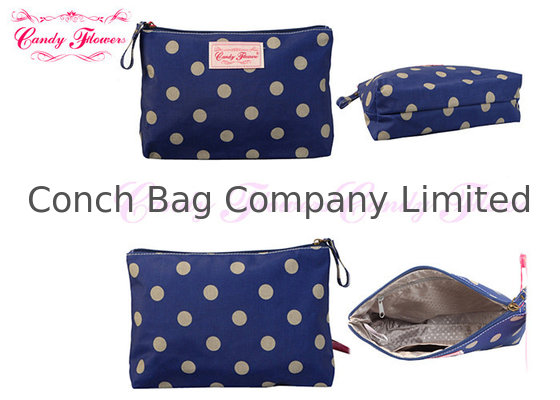 Fashion ladies Personalized Makeup Bags / ladies wash bags , Blue And Yellow polka dot