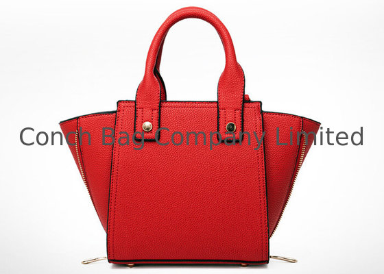 Fashional bright color Red pu leather tote bag for lady with Logo printed