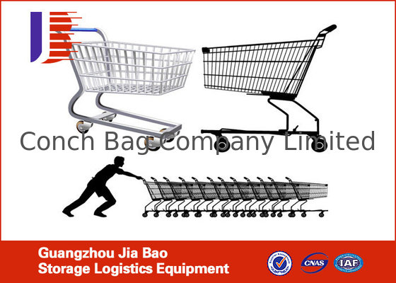European Style Retail Supermarket Shopping Carts , Zinc Metal Trolleys