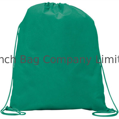 190T polyester String Non-woven Green Shopping bag backpack For Promotional