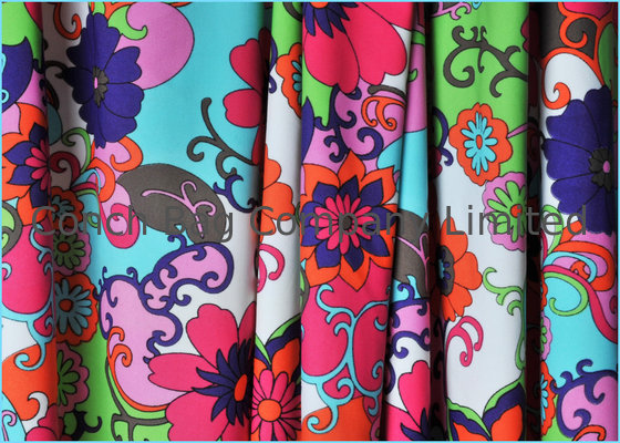 Colorful Big Flower Fabric /  4 Way Stretch Warp Knitted Printed Spandex Fabric  1.5m*220gsm