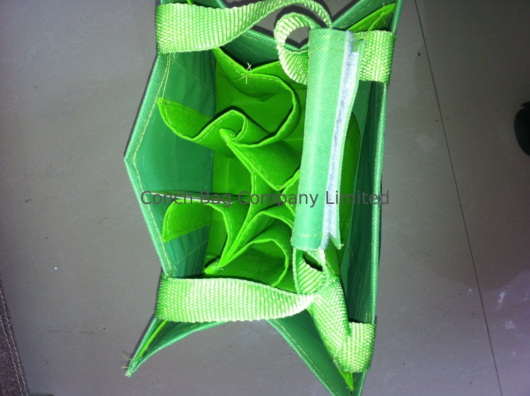 6 Bottles Wine Non Woven Shopping Bag Degradable Green Embossing Printing