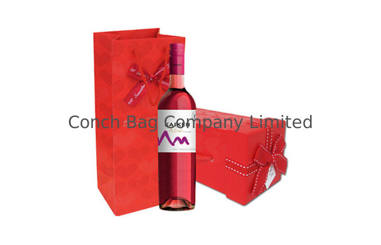 Coated Paper Made Luxury Rope Handle Red Gift Box for Red Wine Packing