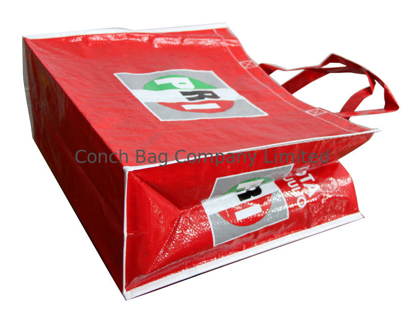 OEM Waterproof PRI Red Woven PP Shopping Bags With White Binding Edge