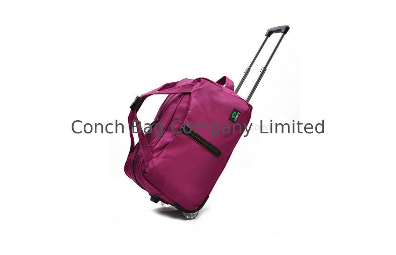 Purple oxford fabric cloth travel bags trolley travel set with plastic wheels
