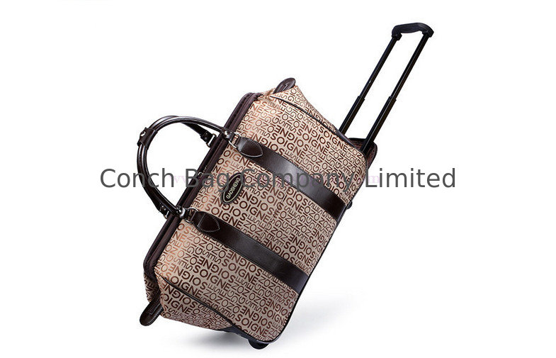 Brown dirty - resistance large internal capacity cloth travel bag with two small wheels