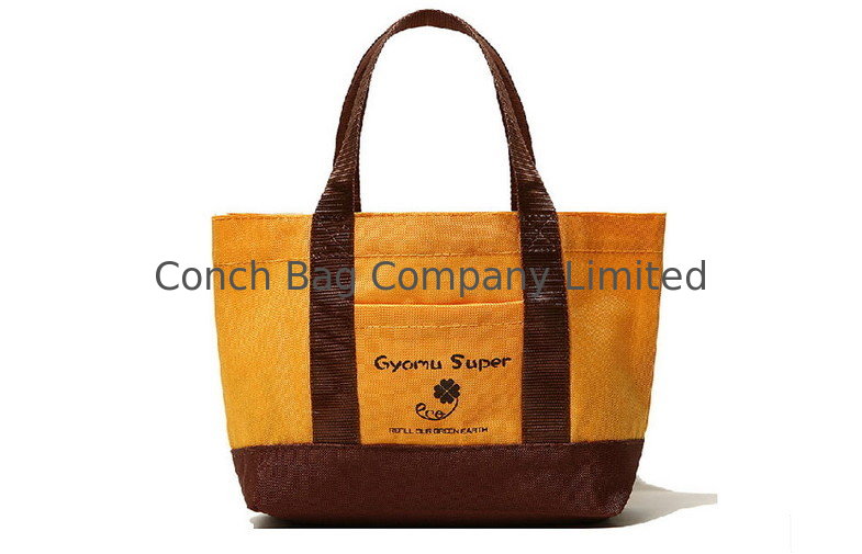 Orange folding cloth shopping bag with 100% oxford fabric for putting snacks